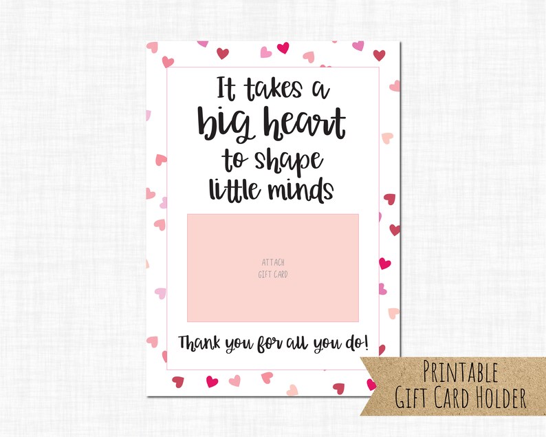 Printable Gift Card Holder, Teacher Appreciation, Big Heart Shape ...