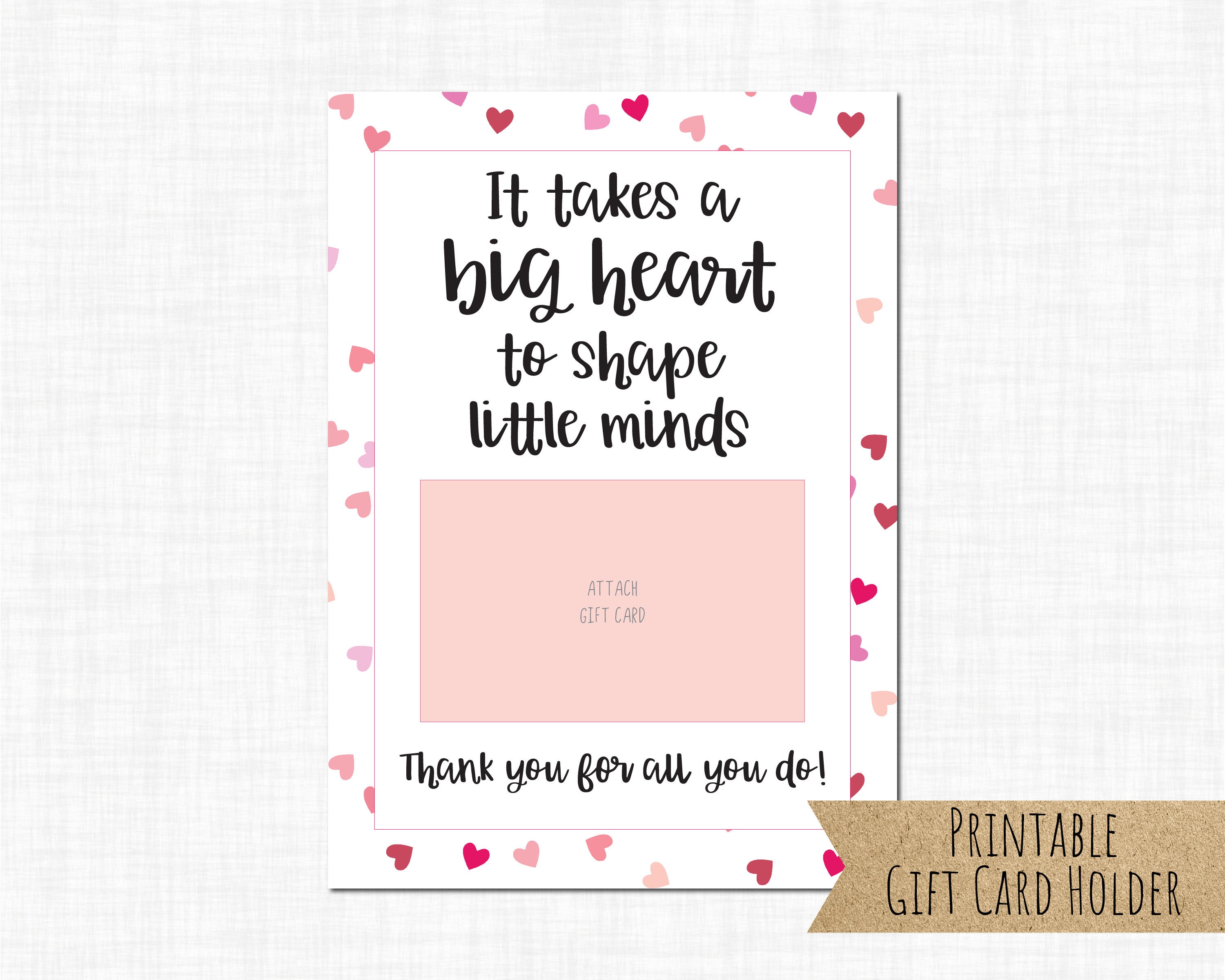 Printable Gift Card Holder, Teacher Appreciation, Big Heart Shape ...