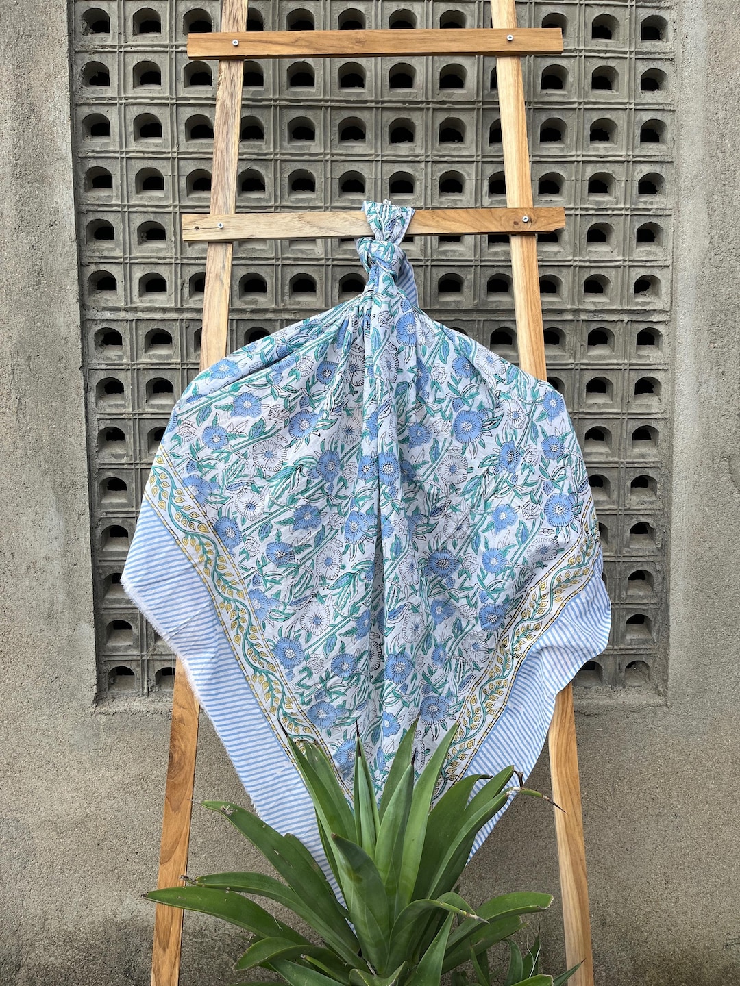 Hand Block Print Cotton Scarf: Blue Floral Voile Shawl - Etsy