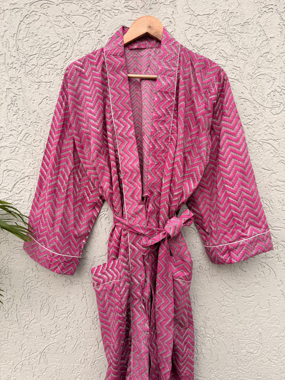Cotton Kimono Robe, Block Print Robes for Women, Dressing Gown, Plus ...