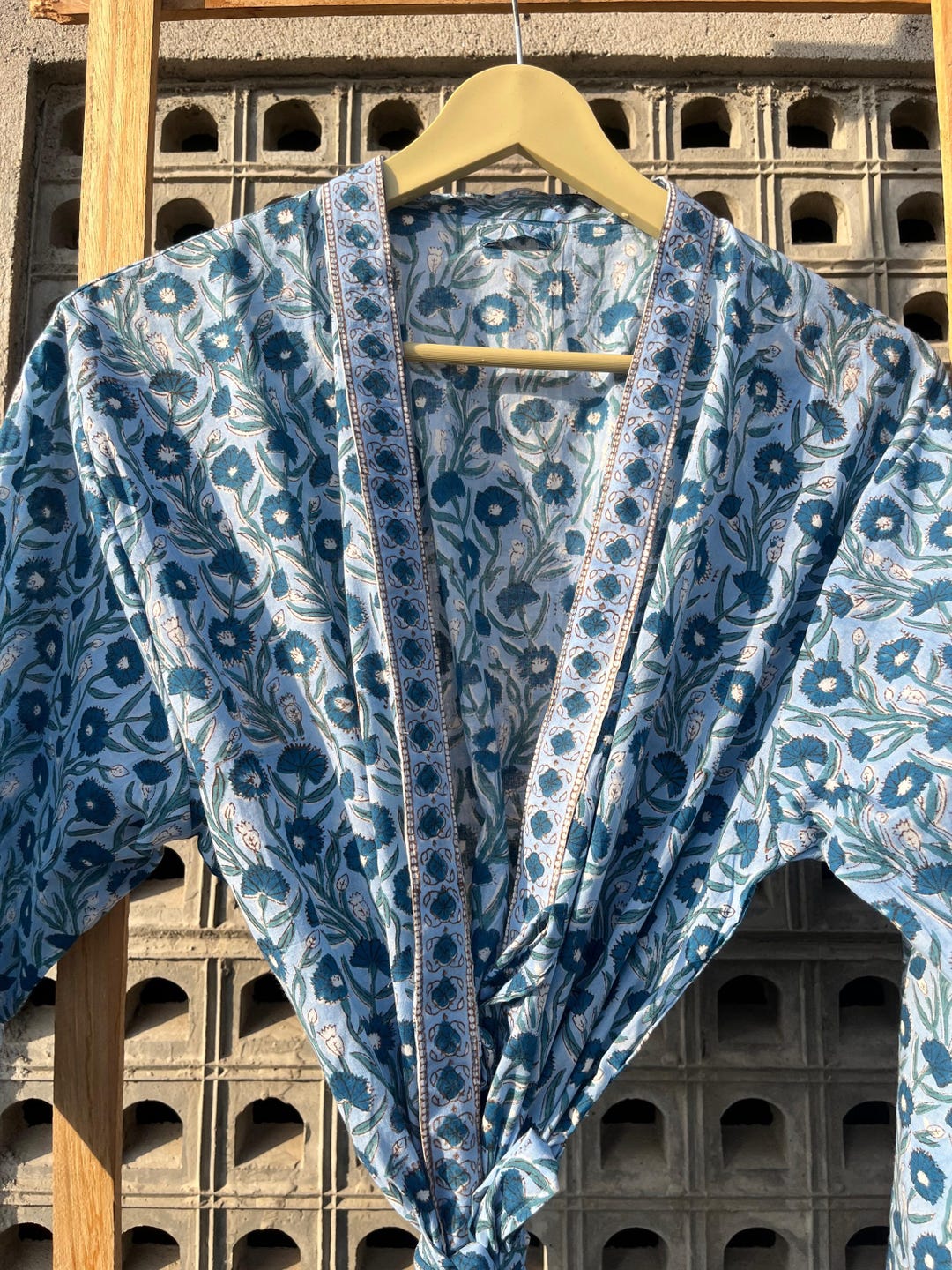 Cotton Kimono Robe, Block Print Robes for Women, Dressing Gown, Plus ...