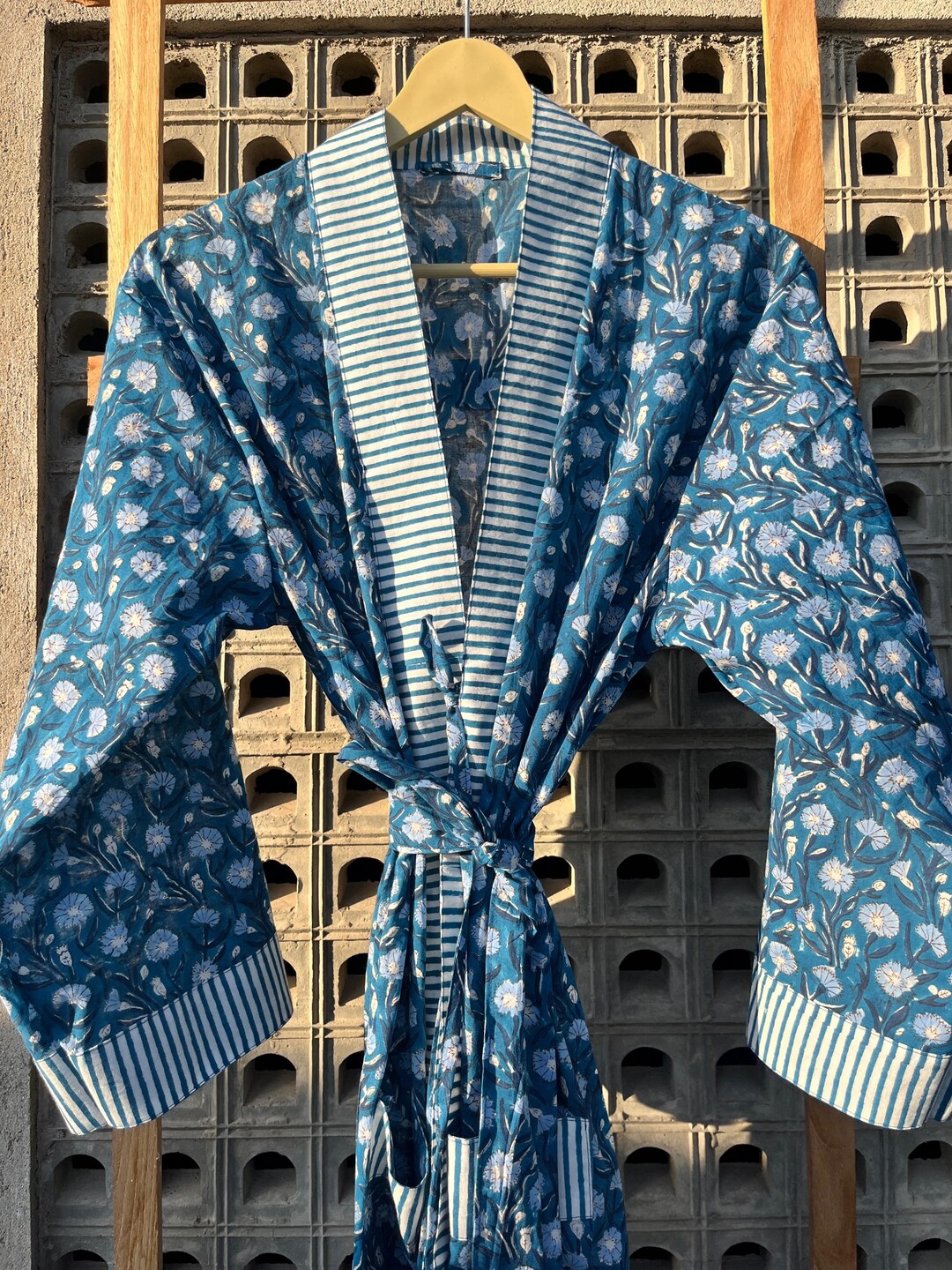 Cotton Kimono Robe, Block Print Robes for Women, Dressing Gown, Plus ...
