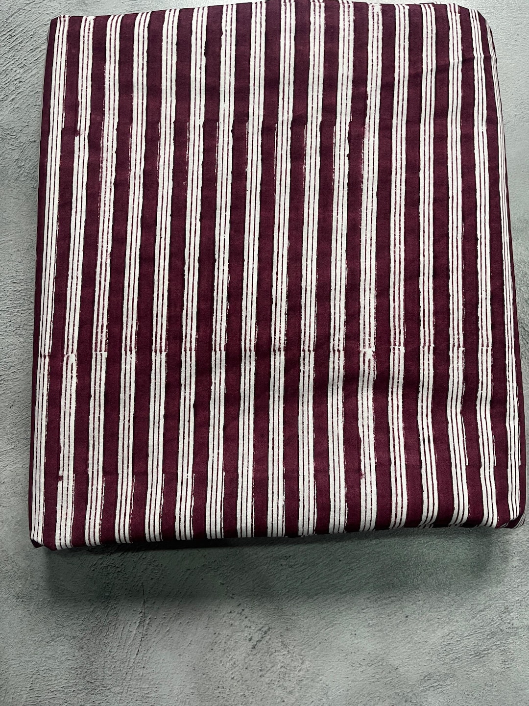 Hand Block Printed Maroon and White Striped Cotton Fabric - DIY ...