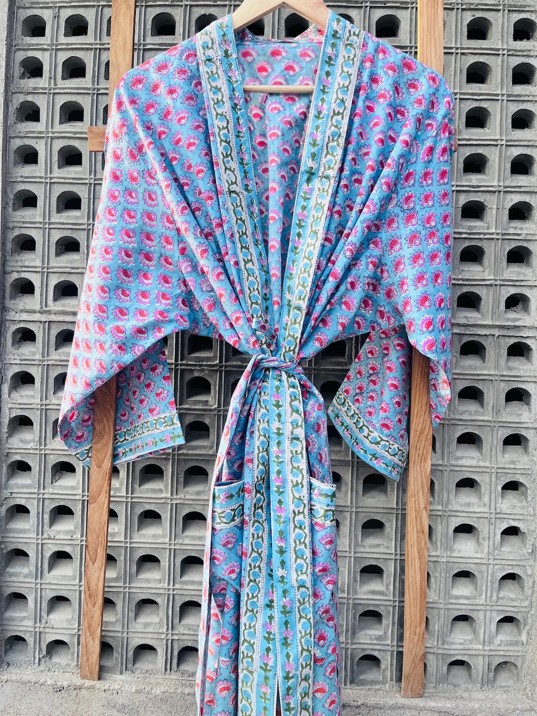 Cotton Kimono Robe, Block Print Robes for Women, Dressing Gown, Plus ...