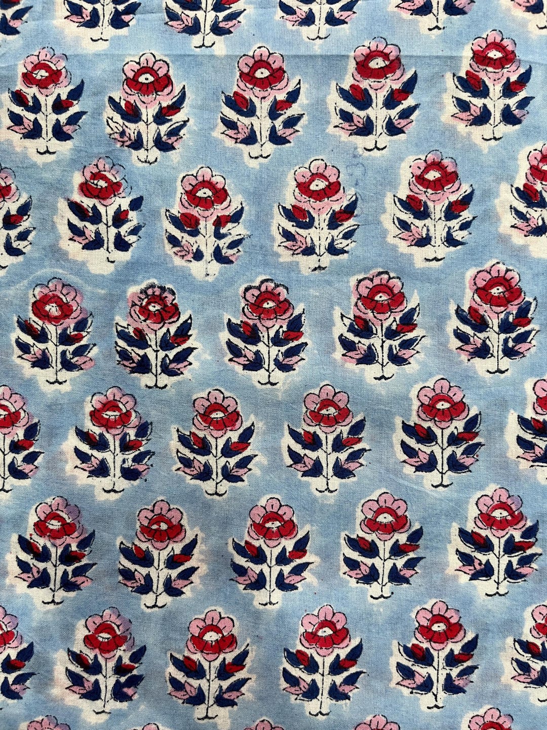 Blue Floral Block Print Cotton Fabric: Sanganeri Style by the Yard - Etsy