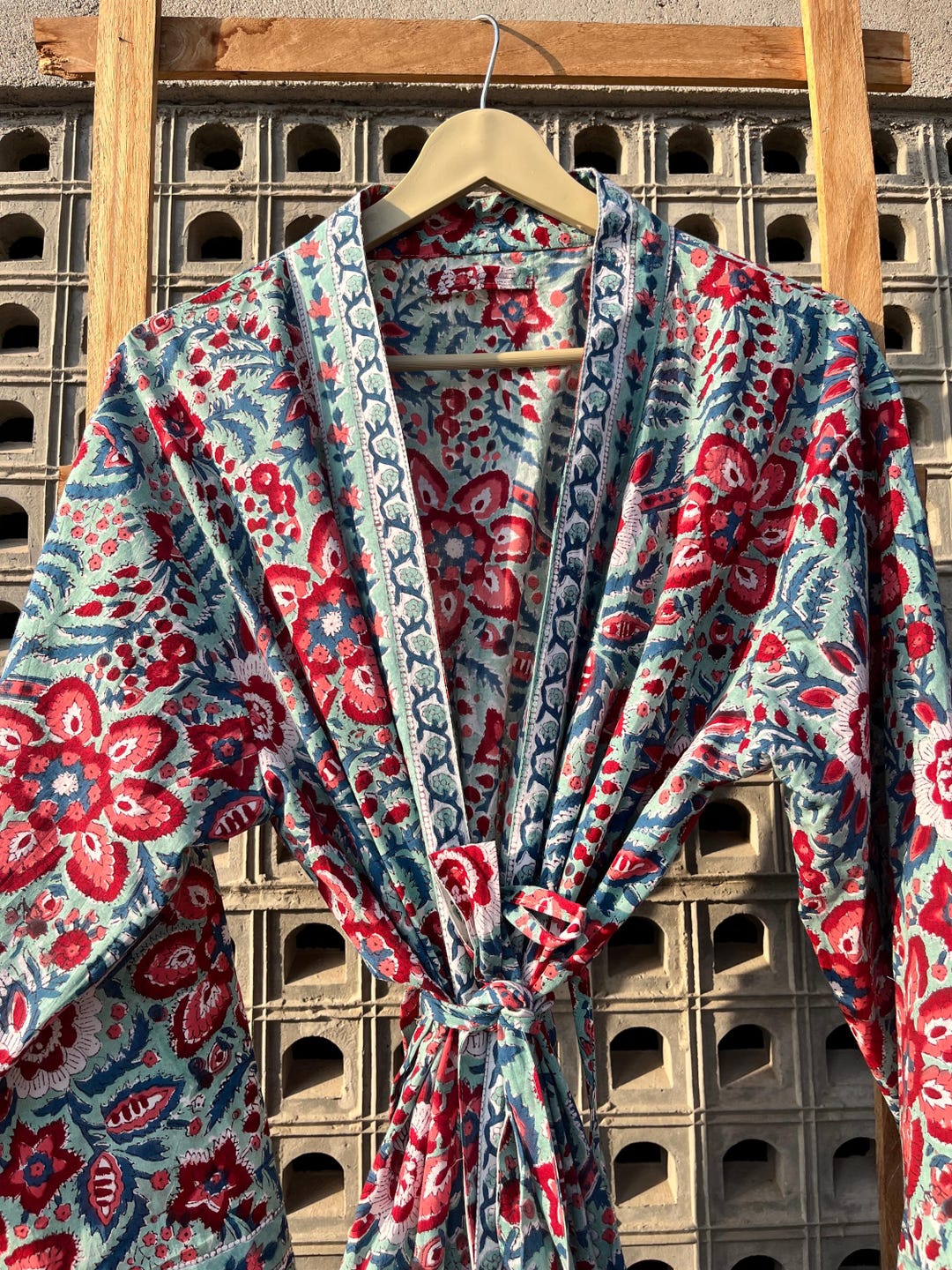 Cotton Kimono Robe, Block Print Robes for Women, Dressing Gown, Plus ...