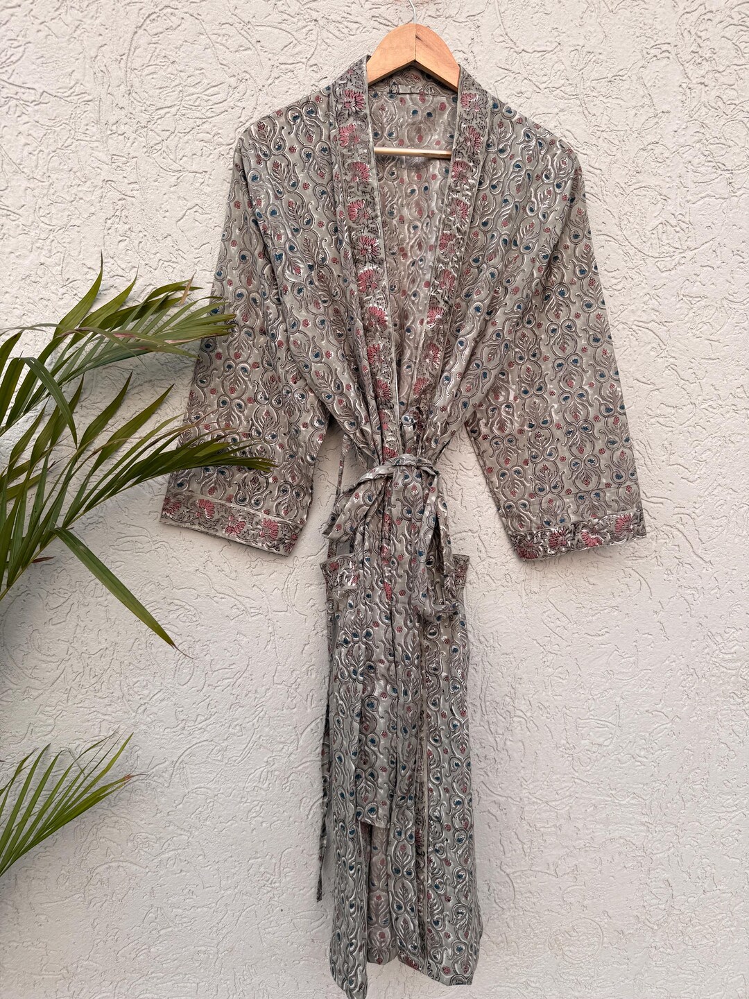 Cotton Kimono Robe, Block Print Robes for Women, Dressing Gown, Plus ...