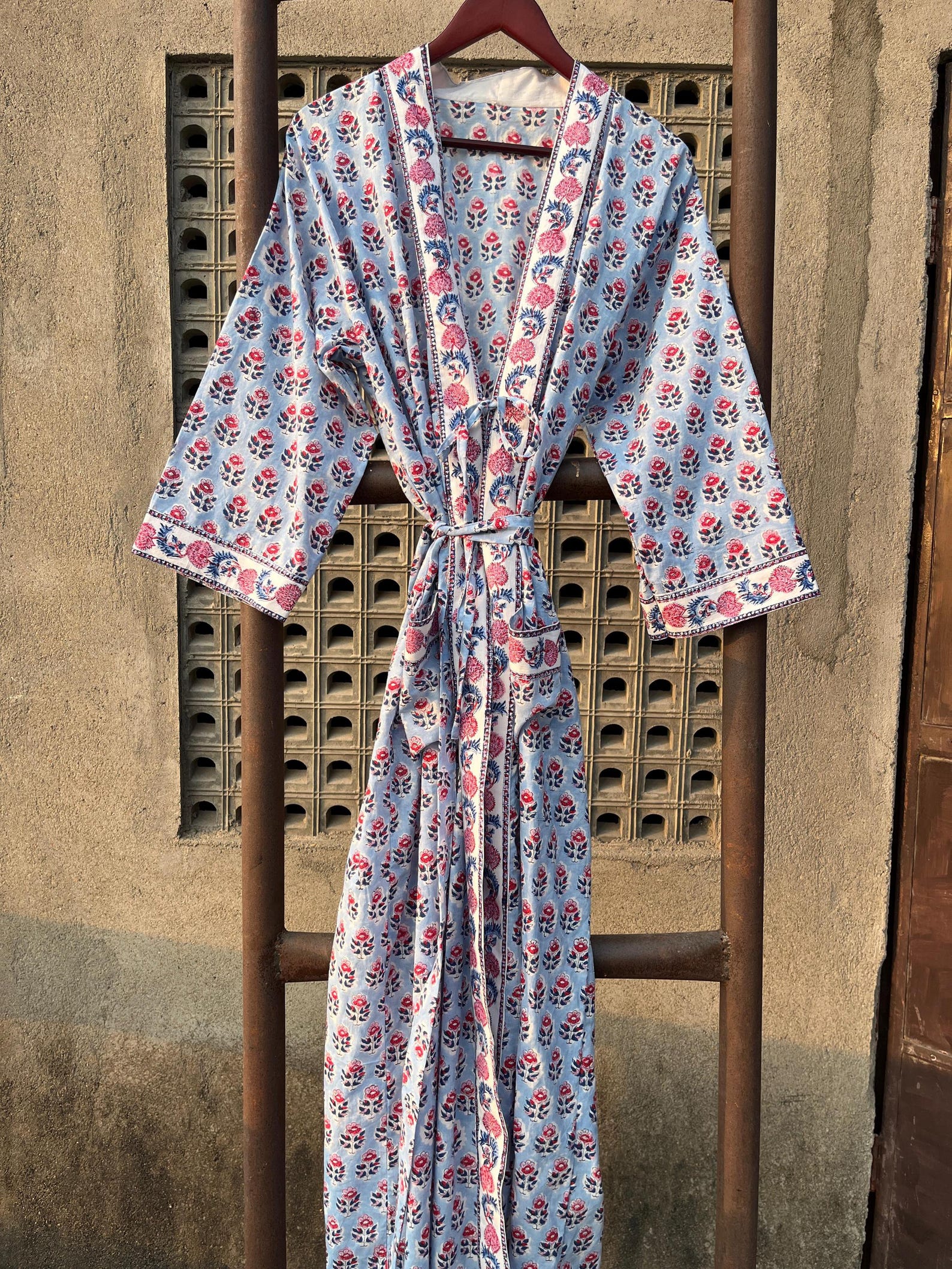 Floral Buti Print Cotton Kimono Robe: Hand Block Print Dressing Gown - Etsy