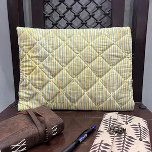 Yellow Striped Quilted Laptop Sleeve | 100% Cotton, Padded 13-inch ...
