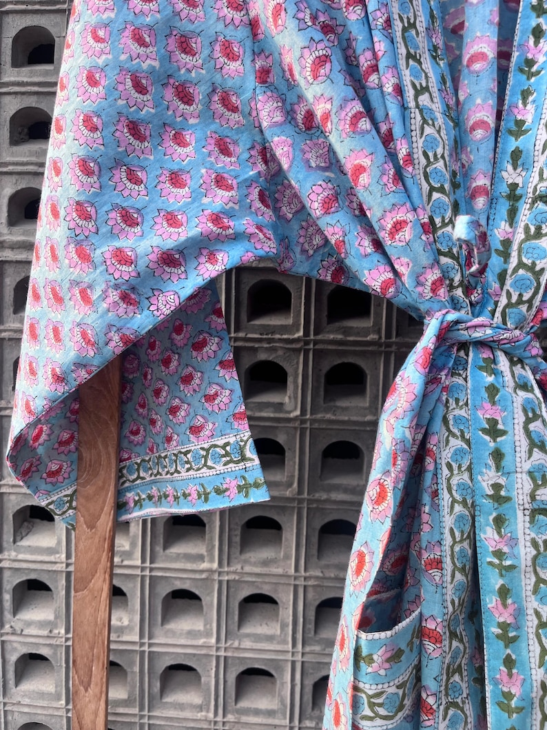 Floral Block Print Cotton Kimono Robe: Indian Loungewear - Etsy UK