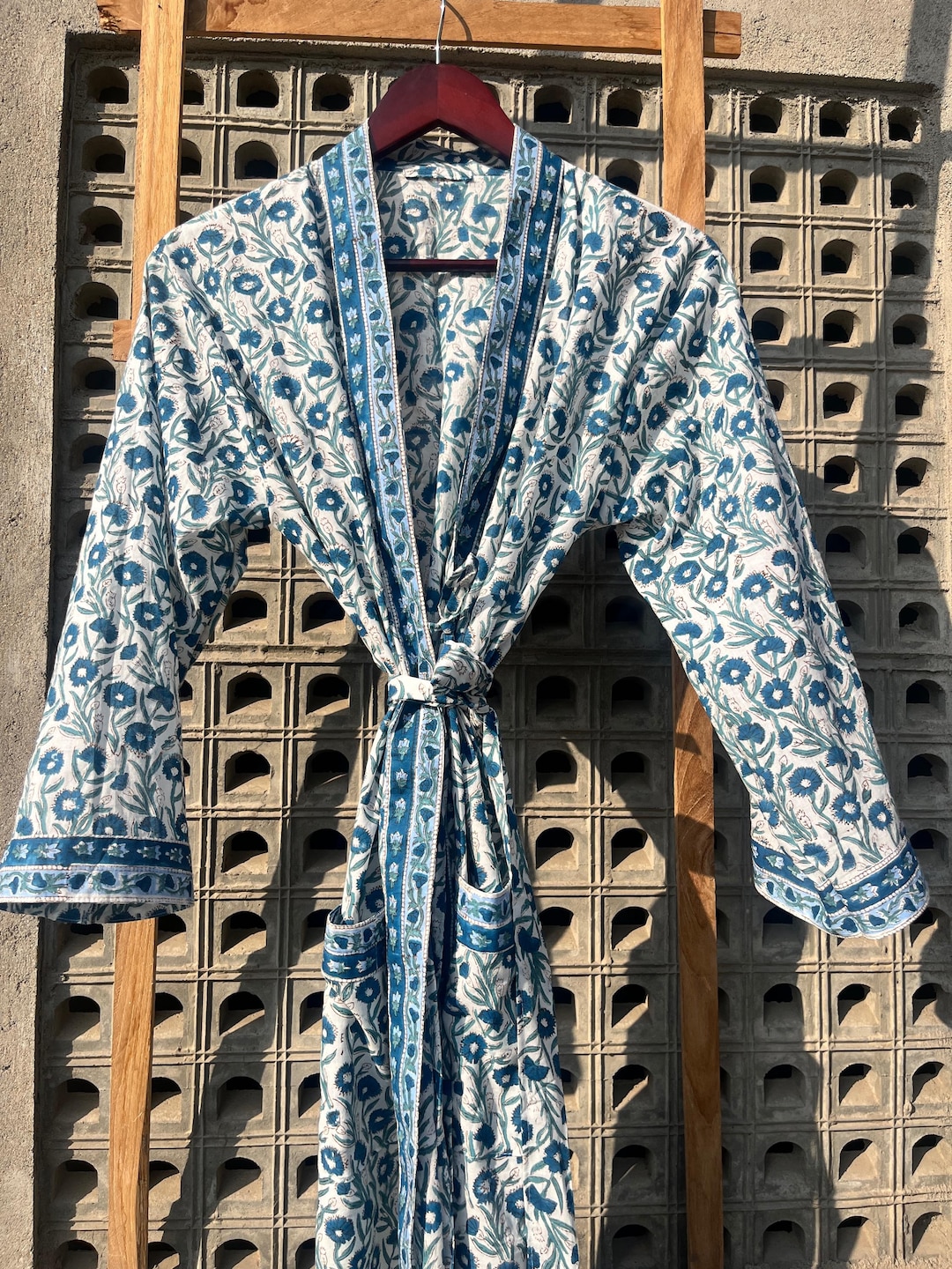 Cotton Kimono Robe, Block Print Robes for Women, Dressing Gown, Plus ...