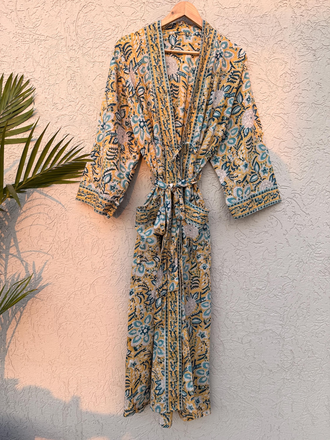 Cotton Kimono Robe, Block Print Robes for Women, Dressing Gown, Plus ...