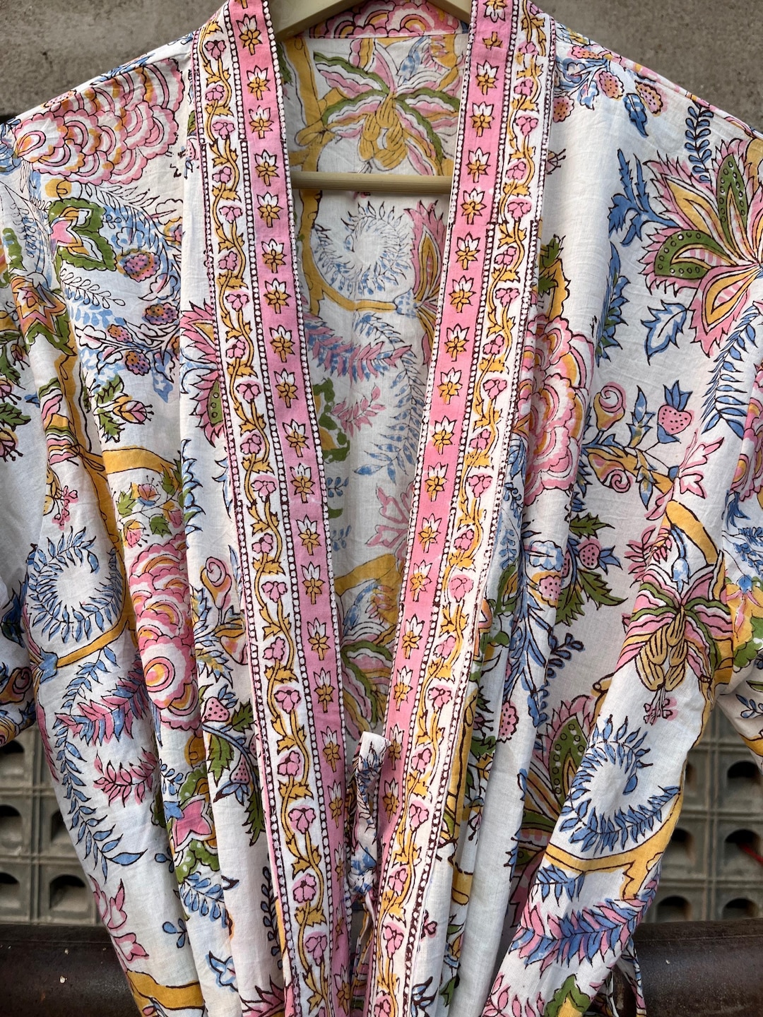 Floral Cotton Kimono Robe: Lightweight Indian Block Print Dressing Gown ...