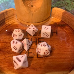 7 Piece Polyhedral Dice Set. Knucklebones of Bawwwk. White Dice With ...