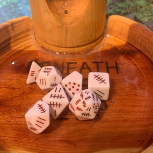 7 Piece Polyhedral Dice Set. Knucklebones of Bawwwk. White Dice With ...
