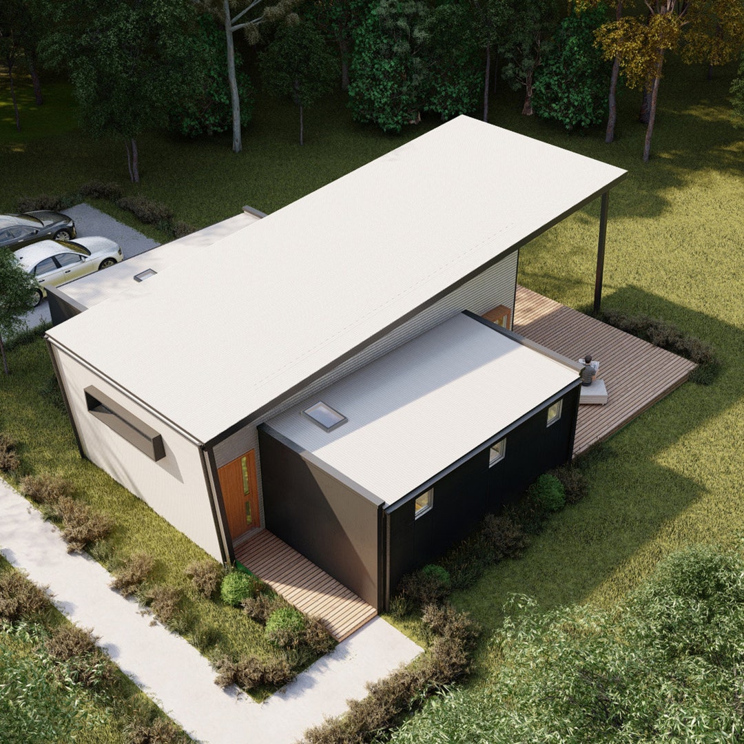 Modern Cottage House Plan, 2-bedroom Wood Side House Plan, 3d House ...