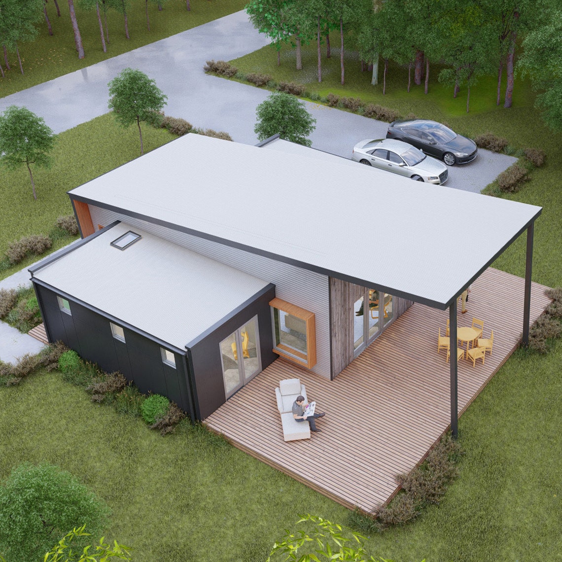 Modern Cottage House Plan, 2-bedroom Wood Side House Plan, 3d House ...