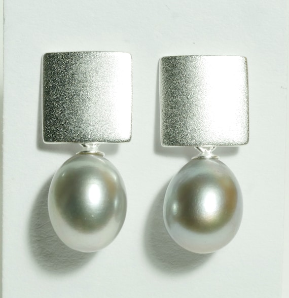 Perlen Ohrringe Silber graue Perle - Etsy.de