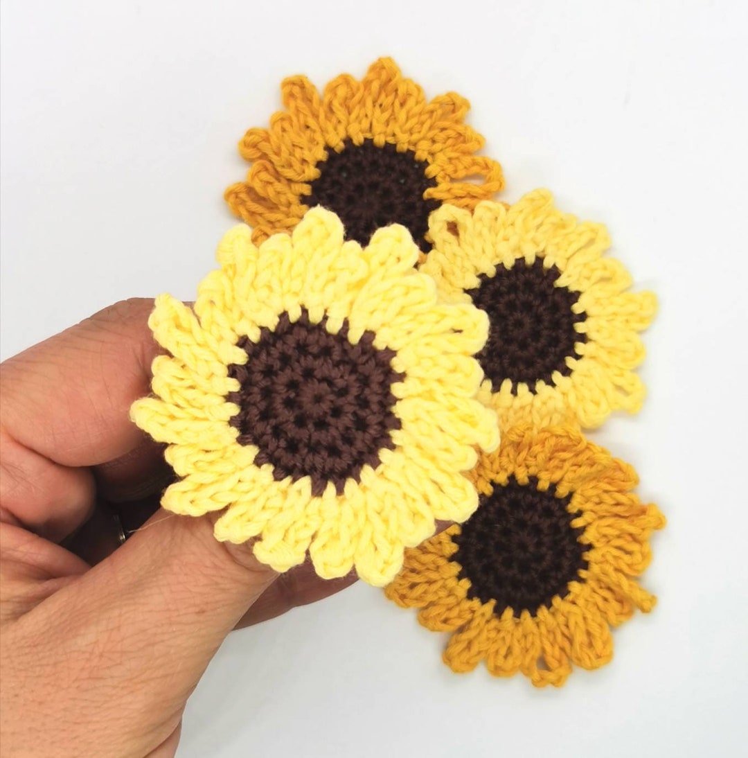 Set of 2 Handmade Sunflowers, Crochet Sunflowers Applique, Hand Crochet ...