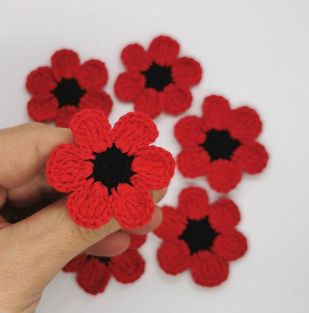 Set of 3 Handmade Poppies Flowers, Crochet Poppy flowers Applique, Hand ...