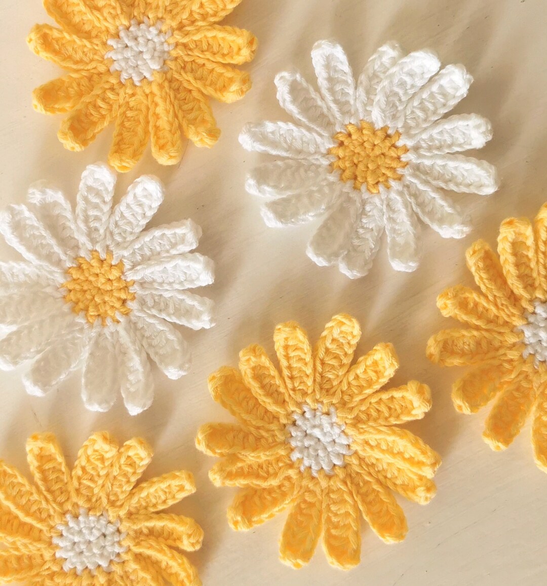 Crochet Daisy Flower Applique, Yellow & White Cotton, Set of 2 - Etsy