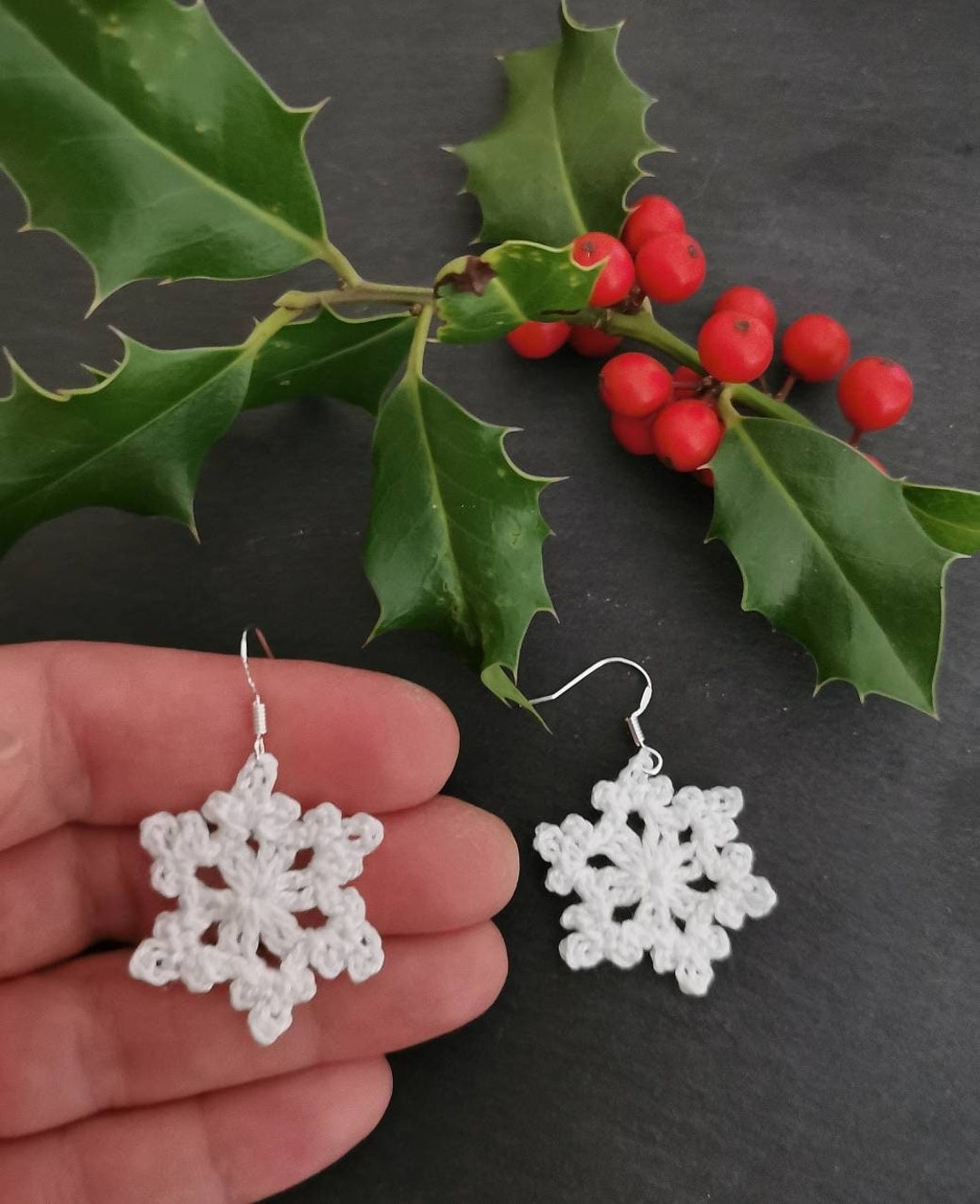 Handmade Crocheted Earrings, Crocheted Snowflakes Earrings, Hand ...