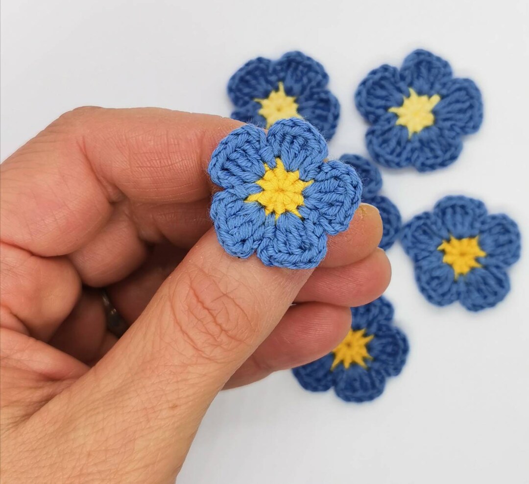 Set of 3 Handmade Forget Me Not Flowers, Crochet Blue Flowers Applique ...