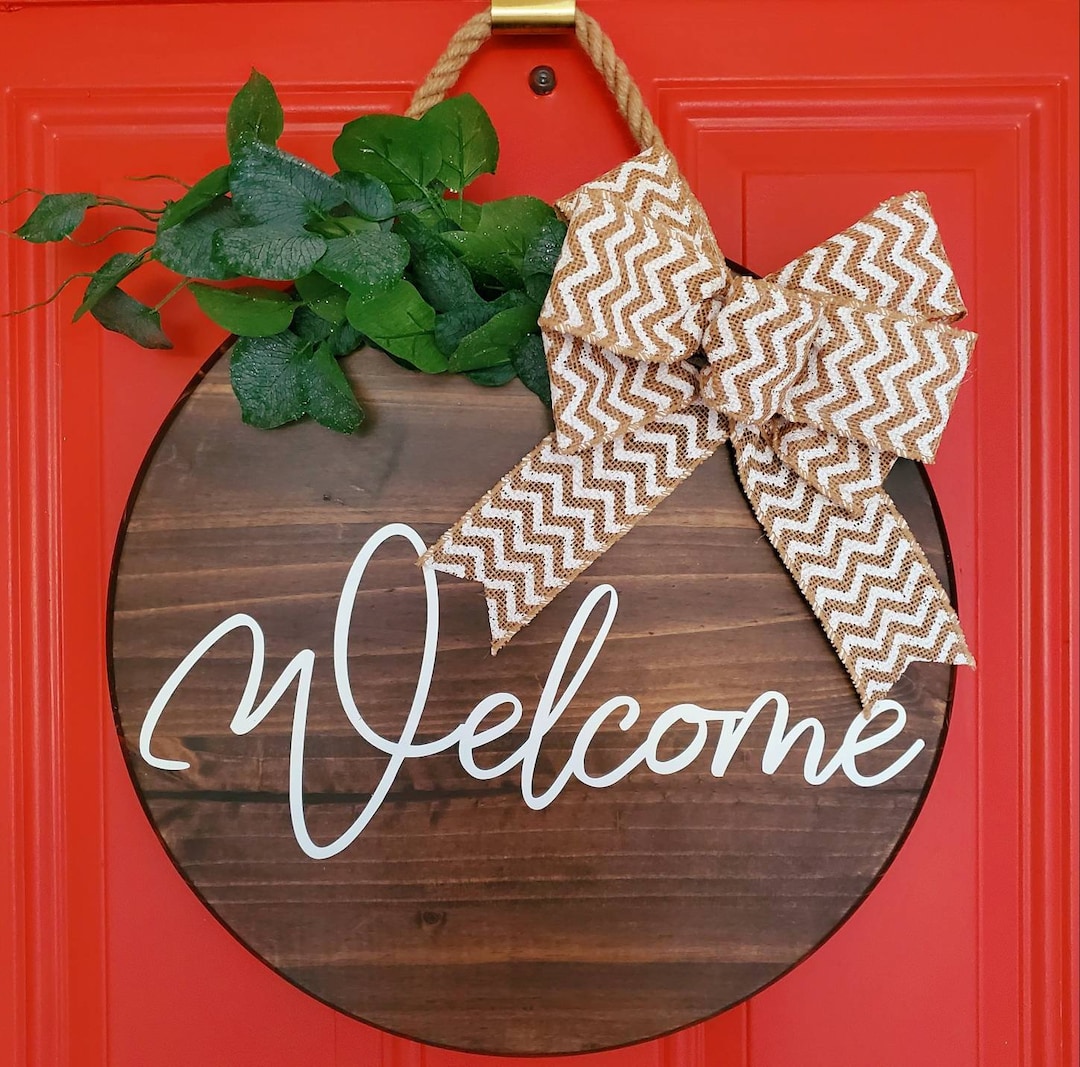 Welcome Sign/ Round Wood Sign/ Door Hanger/ Front Porch Signs/ Welcome ...