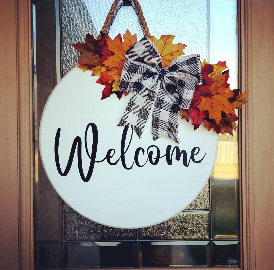 Fall Welcome/ Round Wood Sign/ Fall Wood Signs/ Door Hanger/ Fall Decor ...