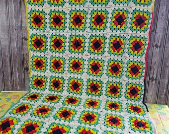 Summer Meets Fall Granny Square Crochet Throw Blanket - Etsy