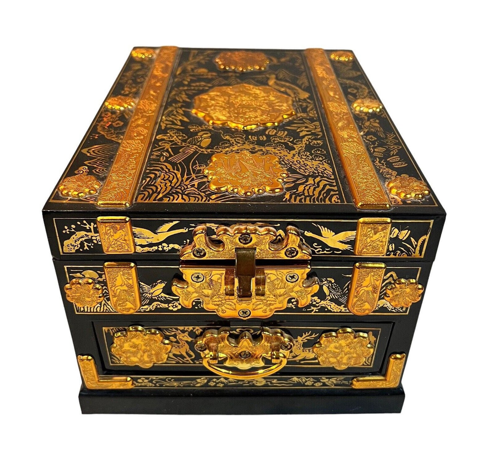 Vintage Korean Lacquer Mother of Pearl Jewelry Vanity Box With Mirror ...