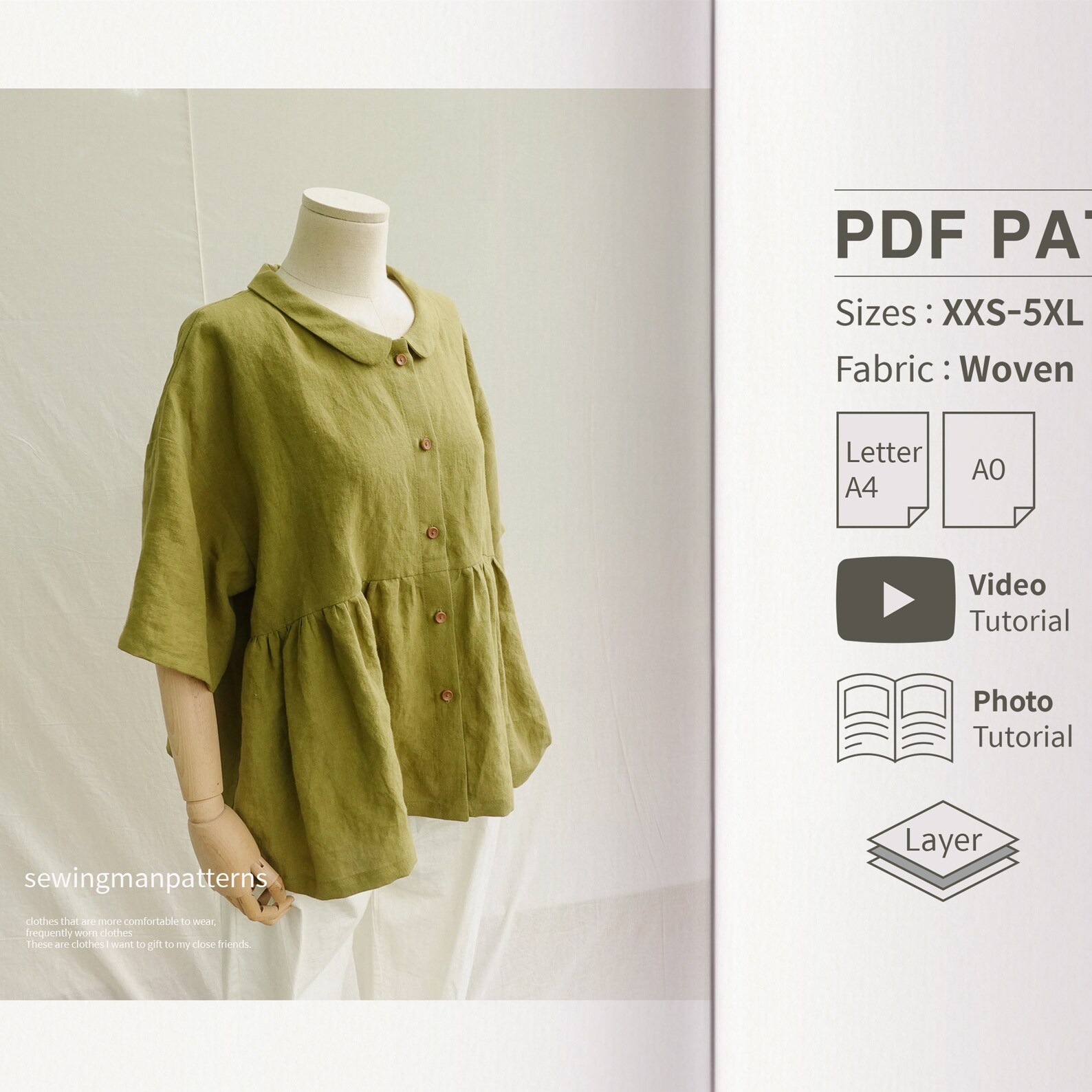 Easy Pattern Drop Shoulder Oversized Blouse PDF Sewing - Etsy