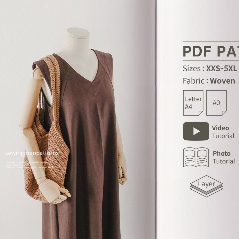 Easy Pattern | A Line Sleeveless Dress PDF Sewing Pattern for Women ...