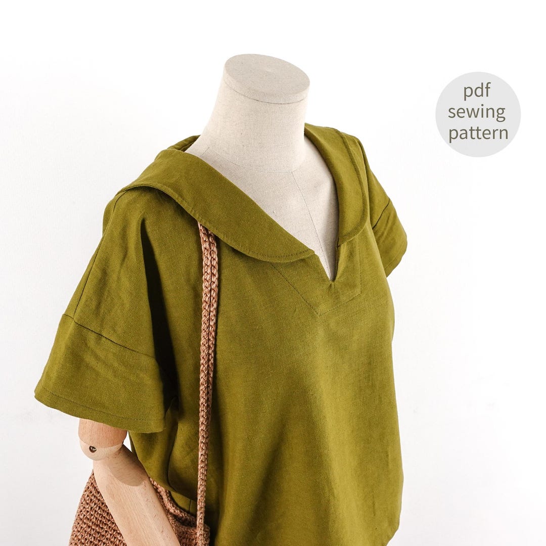 Easy Pattern | Sailor Collar Loose Blouse Sewing Pattern | Pilgrim ...