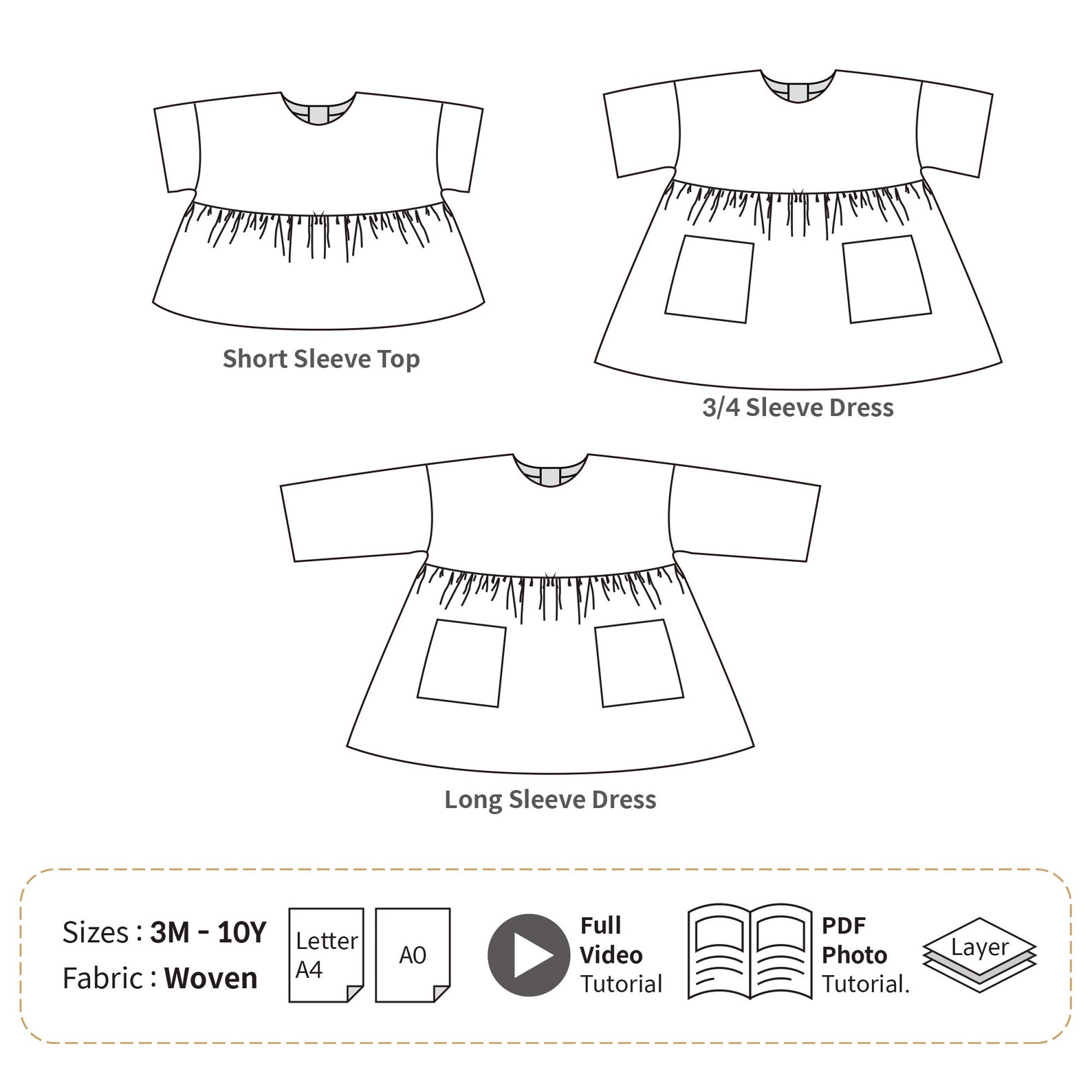 Easy Pattern Girl and Baby High Waist Drop Shoulder Dress Top | Etsy