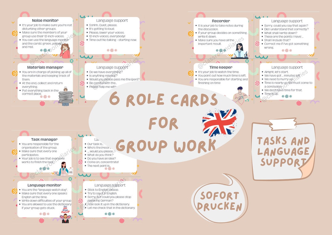 English Lesson Role Cards for Group Work - Etsy
