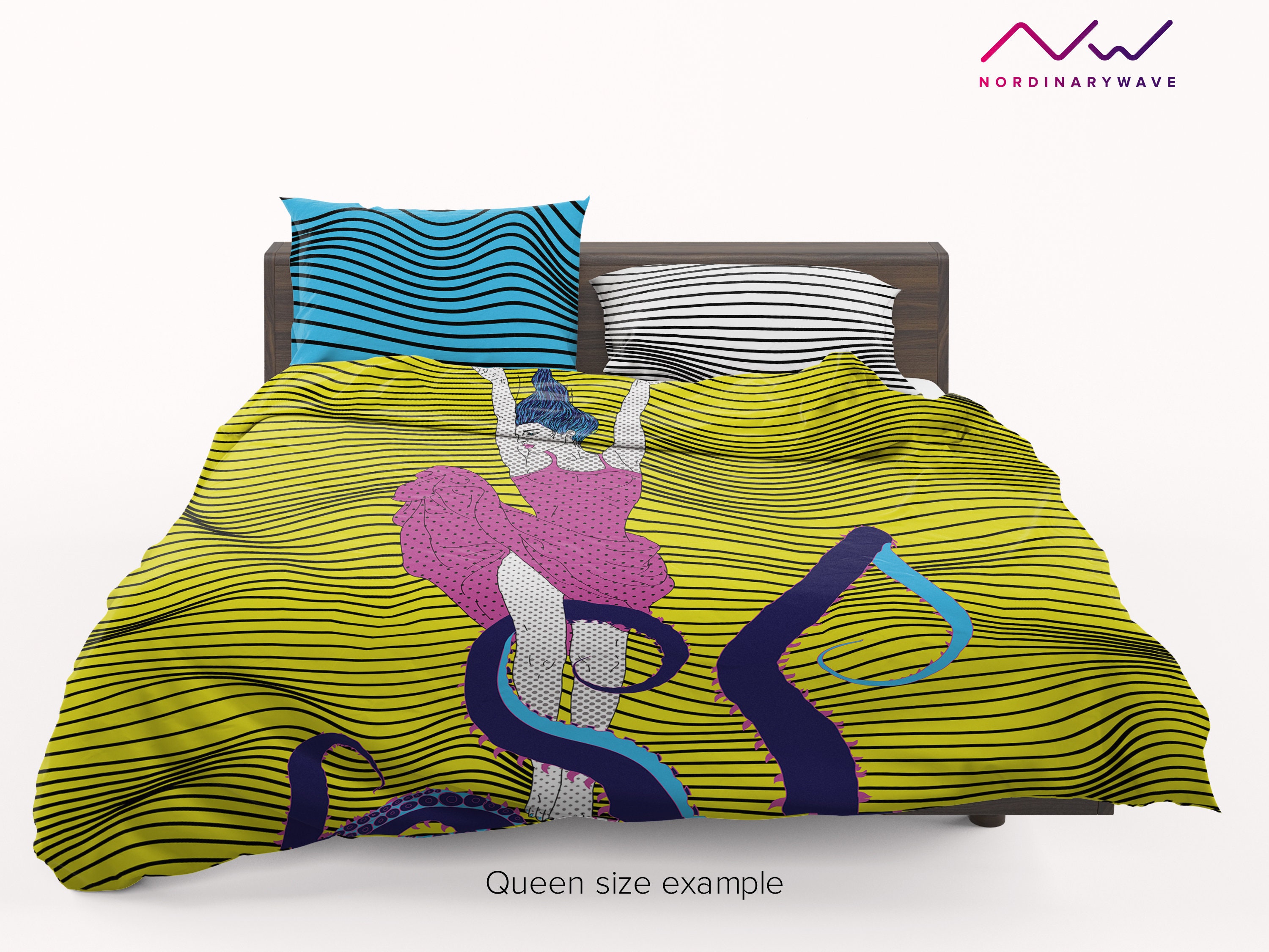 Punk Sea Bed Design, Pop Art Bedding, Colorful Waves Cover Set, Hand ...