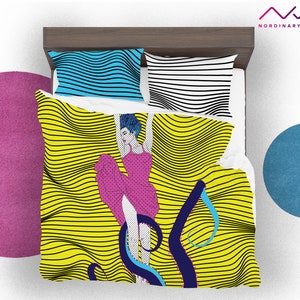 Punk Sea Bed Design, Pop Art Bedding, Colorful Waves Cover Set, Hand ...