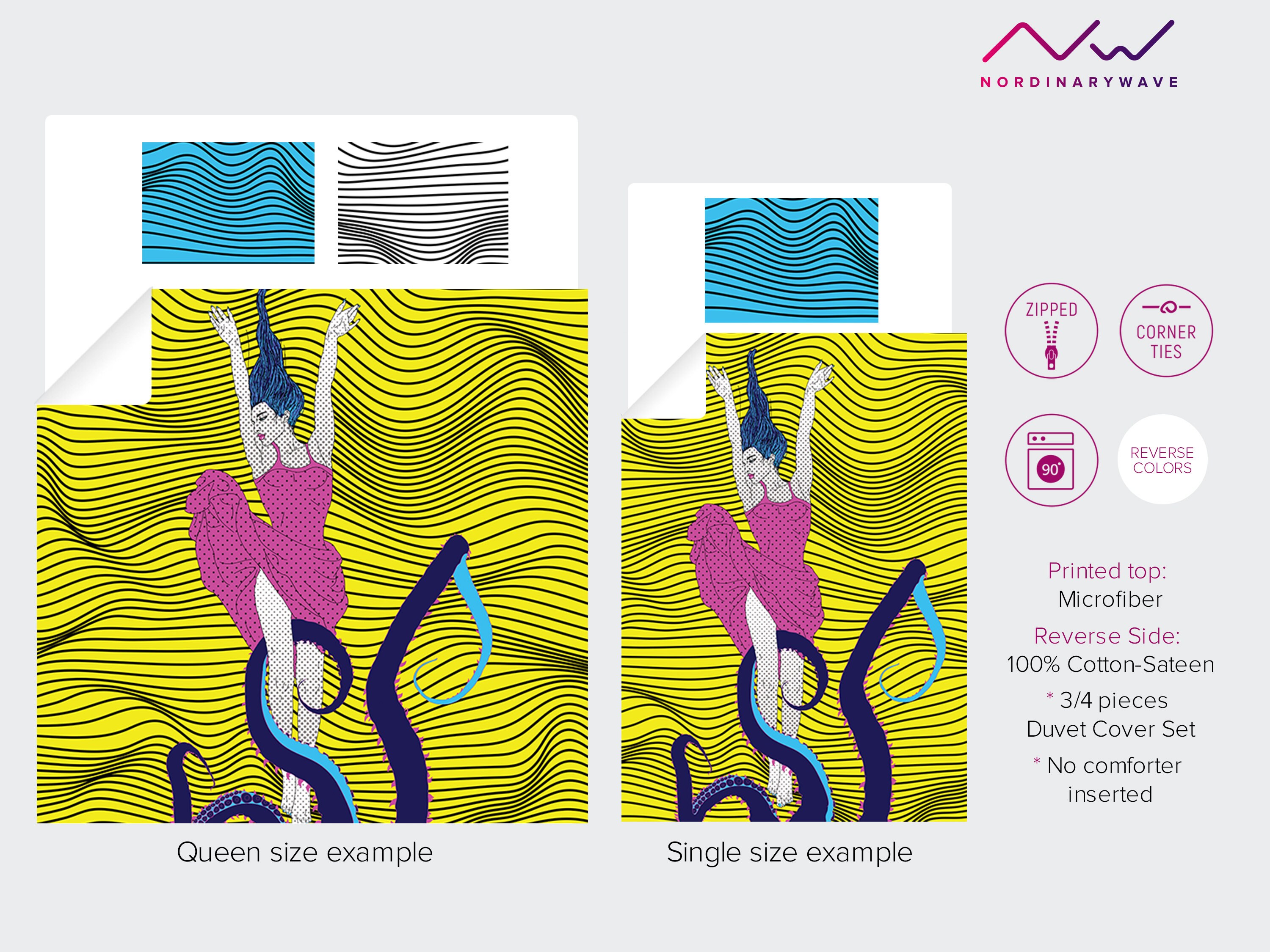 Punk Sea Bed Design, Pop Art Bedding, Colorful Waves Cover Set, Hand ...