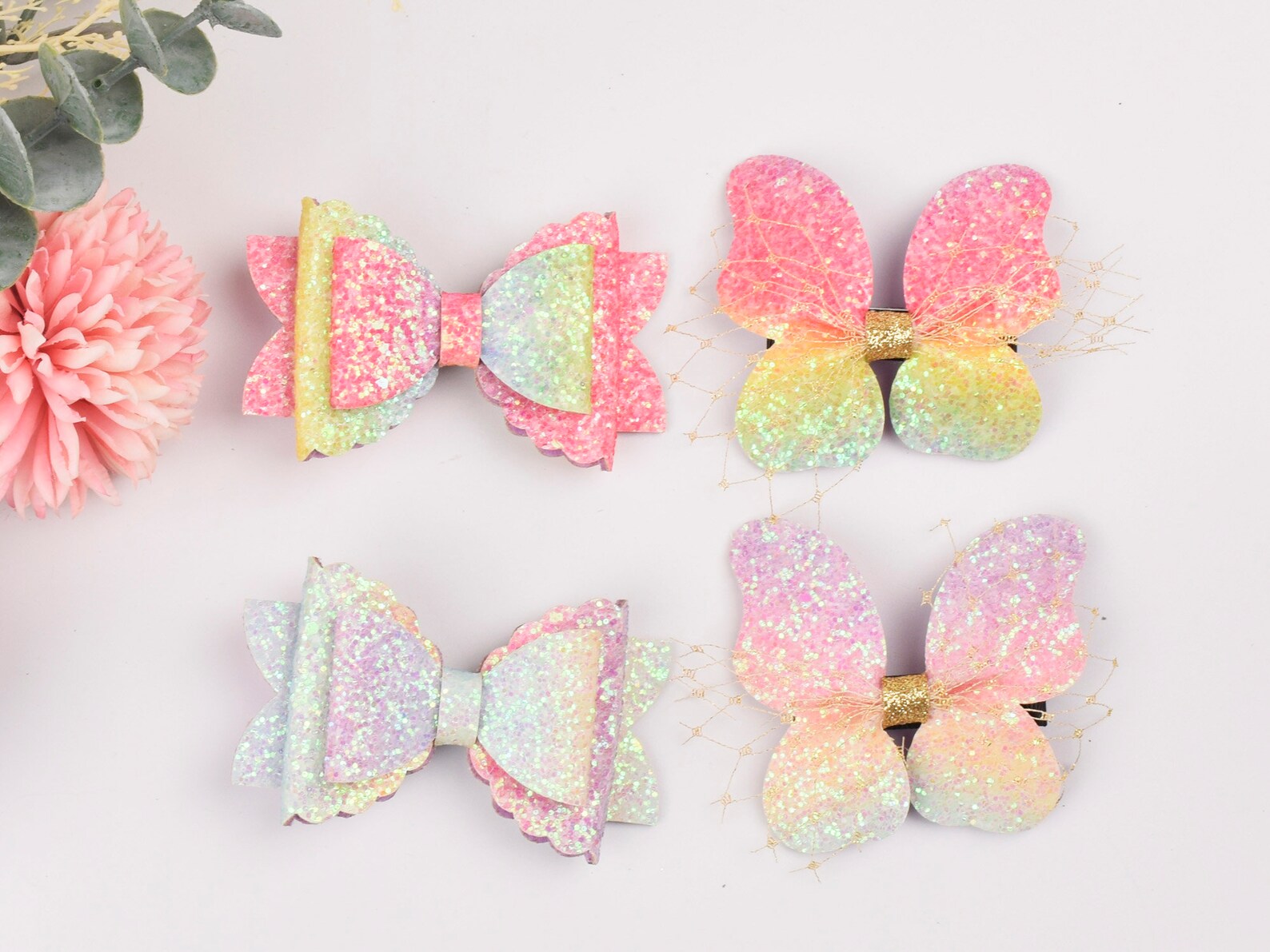 Rainbow Baby Bow Rainbow Glitter Bow Pastel Baby Bow | Etsy