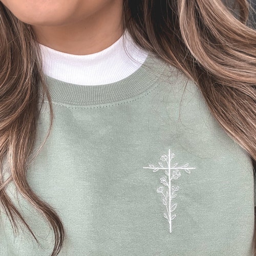 Embroidered Floral Cross Sweatshirt Floral Cross Crewneck - Etsy