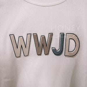 WWJD Block Embroidered Sweatshirt WHITE Faith Apparel Christian ...