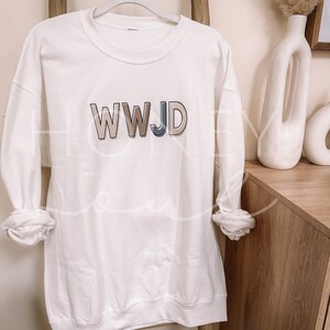 WWJD Block Embroidered Sweatshirt WHITE Faith Apparel Christian ...
