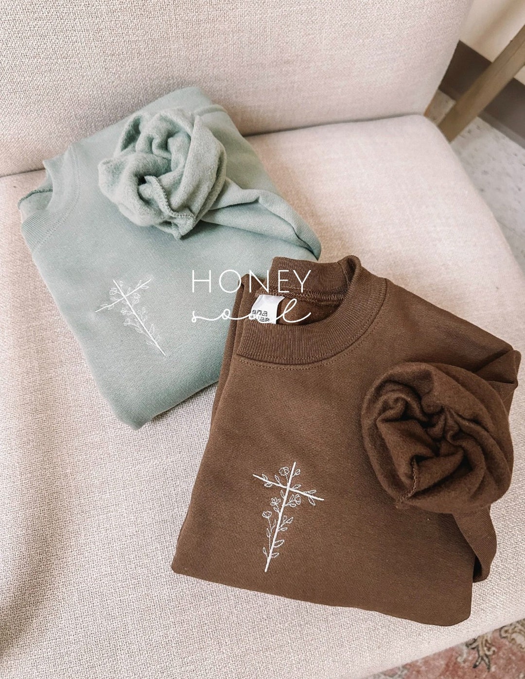 Embroidered Floral Cross Sweatshirt Floral Cross Crewneck Christian ...