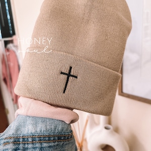 Embroidered Cross Knit Beanie Cross Embroidered Beanie Embroidered Fall ...