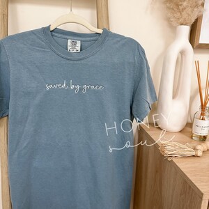 Embroidered Saved by Grace Tee | Embroidery Tshirt | Christian Apparel ...