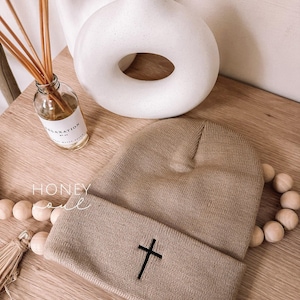 Embroidered Cross Knit Beanie || Cross Embroidered Beanie ...