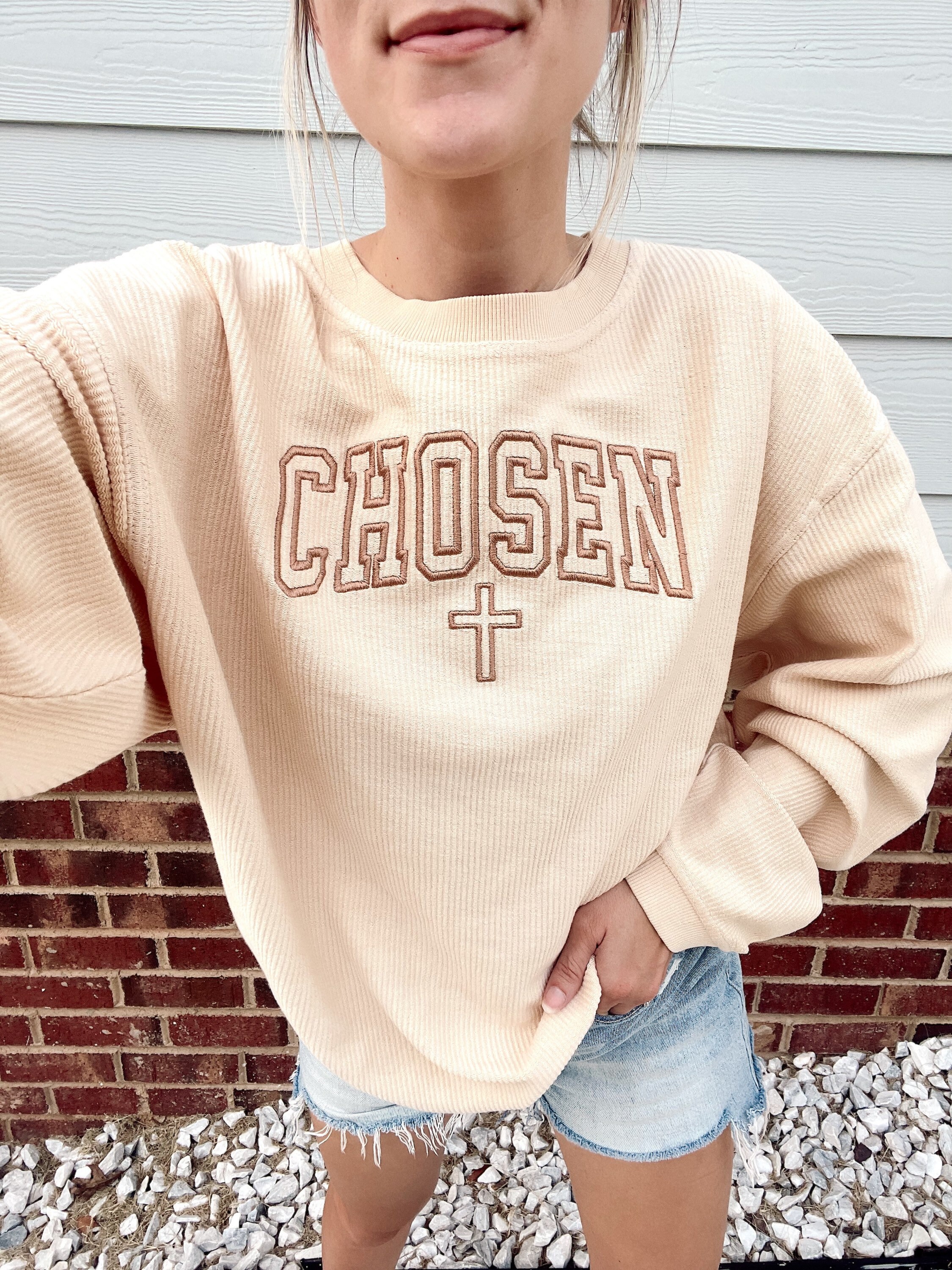 Embroidered CHOSEN Corded Crew Pullover Embroidered Corded - Etsy