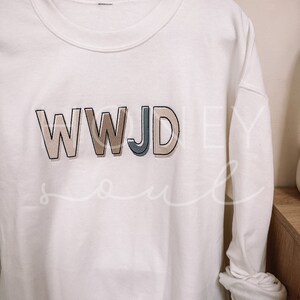 WWJD Block Embroidered Sweatshirt WHITE Faith Apparel Christian ...