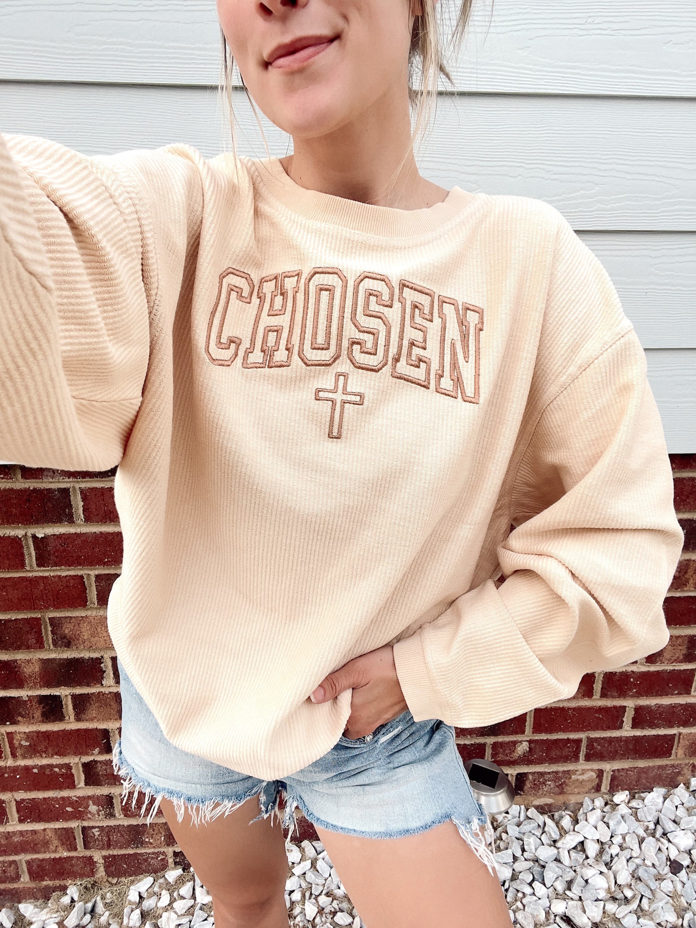 Embroidered CHOSEN Corded Crew Pullover Embroidered Corded - Etsy